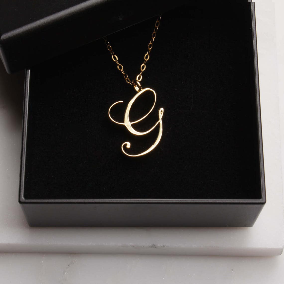 G Initial Necklace Cursive g Initial Gold - Etsy