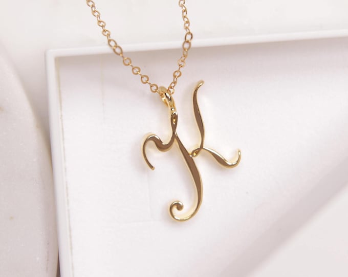 K Initial Necklace Cursive k Initial Gold Pendant Necklace Monogram ...