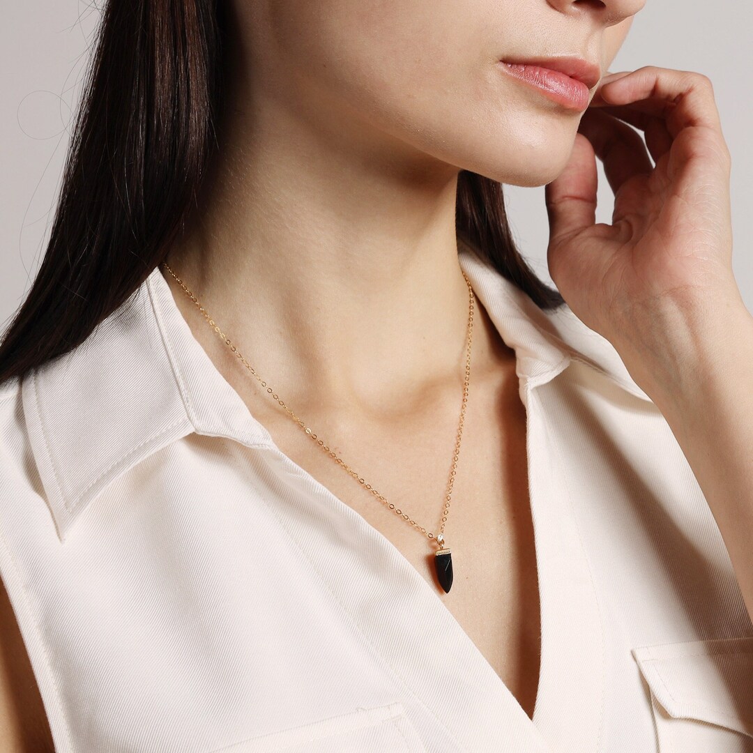 Black Onyx Pendulum Necklace - Dowsing Pendulum Onyx Pendant on 14k ...