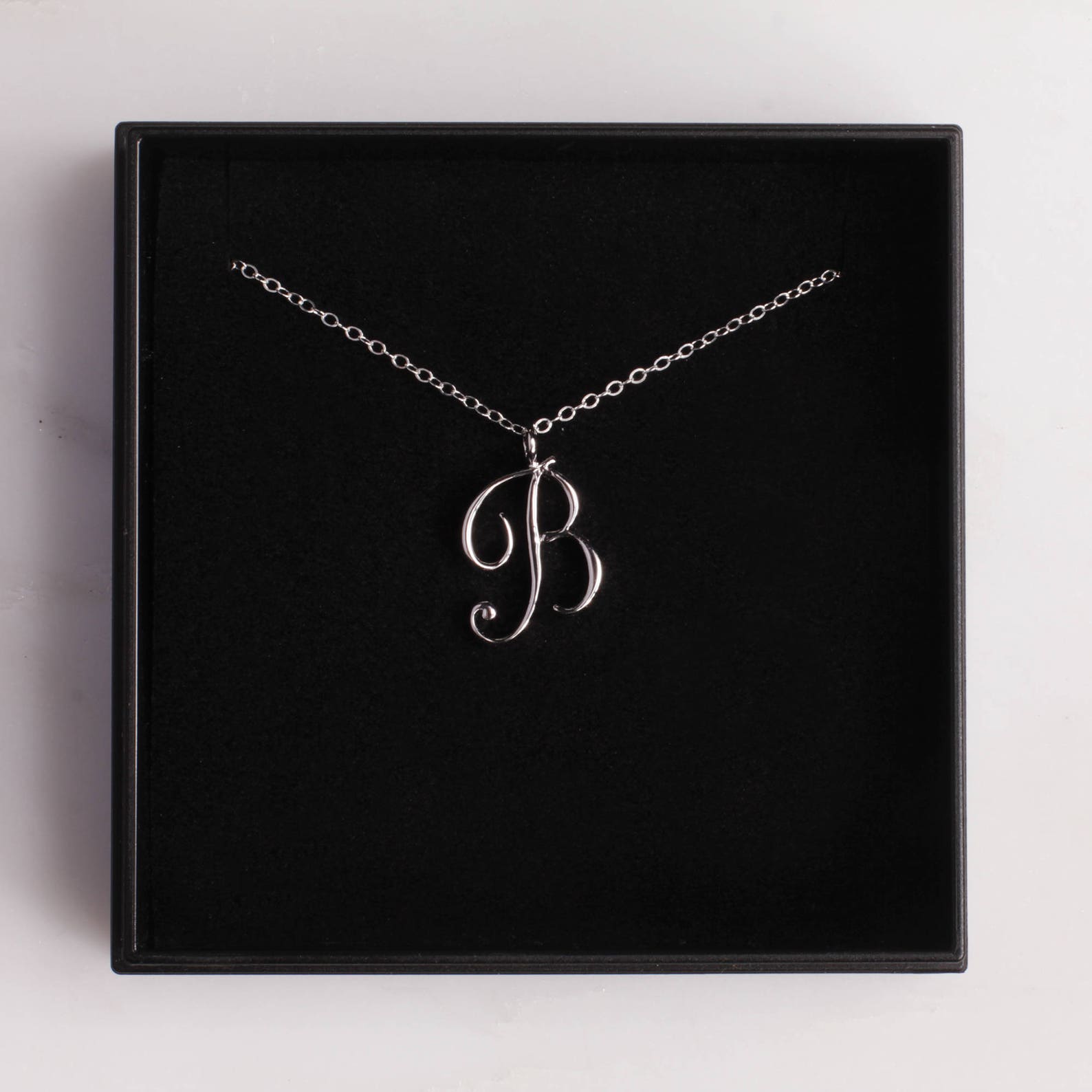 Letter B Initial Necklace - Cursive "b" Initial Silver Pendant ...