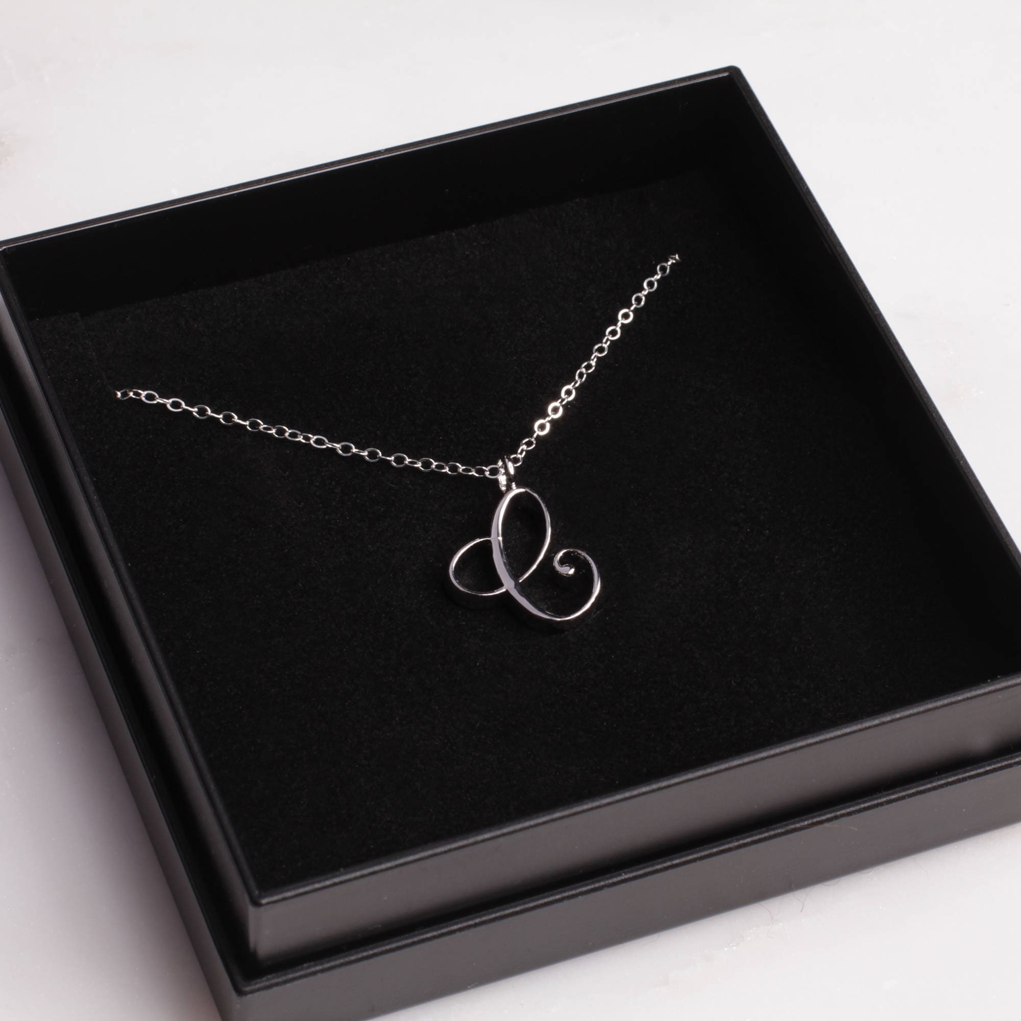 Letter C Initial Necklace - Cursive "c" Initial Silver Pendant ...