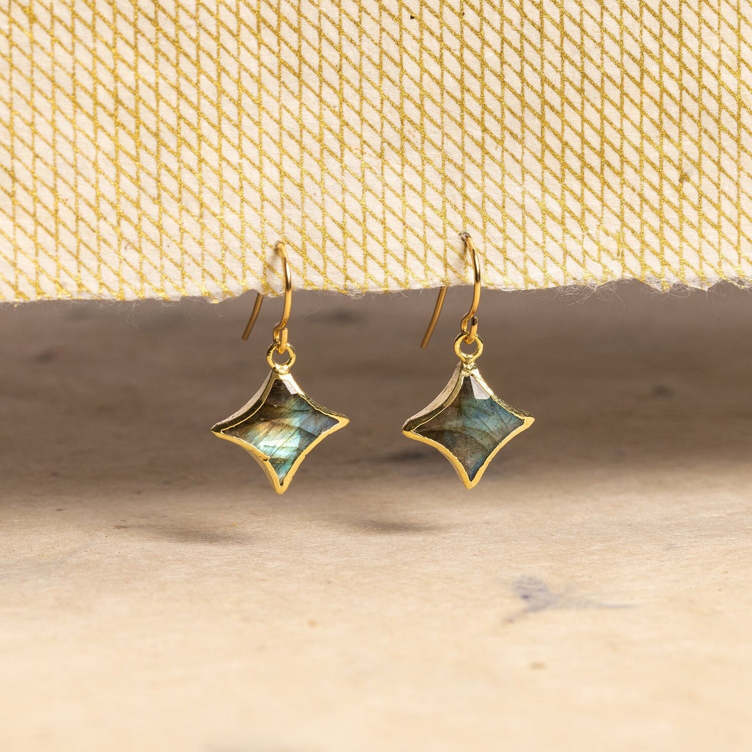Labradorite Gold Star Earrings 14k Gold Filled Earwire - Dangle Drop 4 ...
