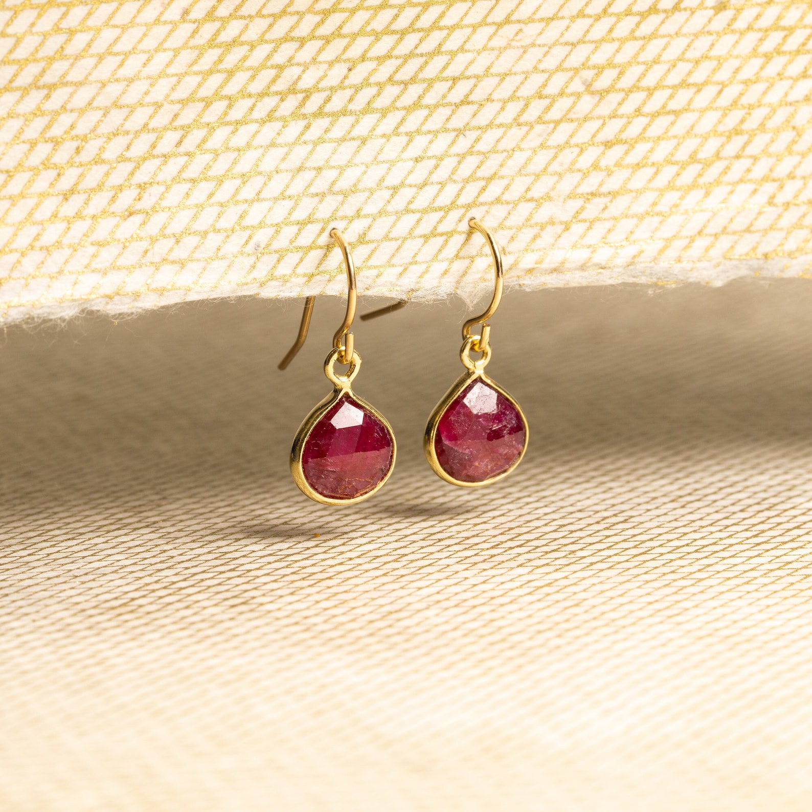 Dyed Ruby Mini Drop Charms 14k Gold Filled Ear-wire Earrings - Handmade ...