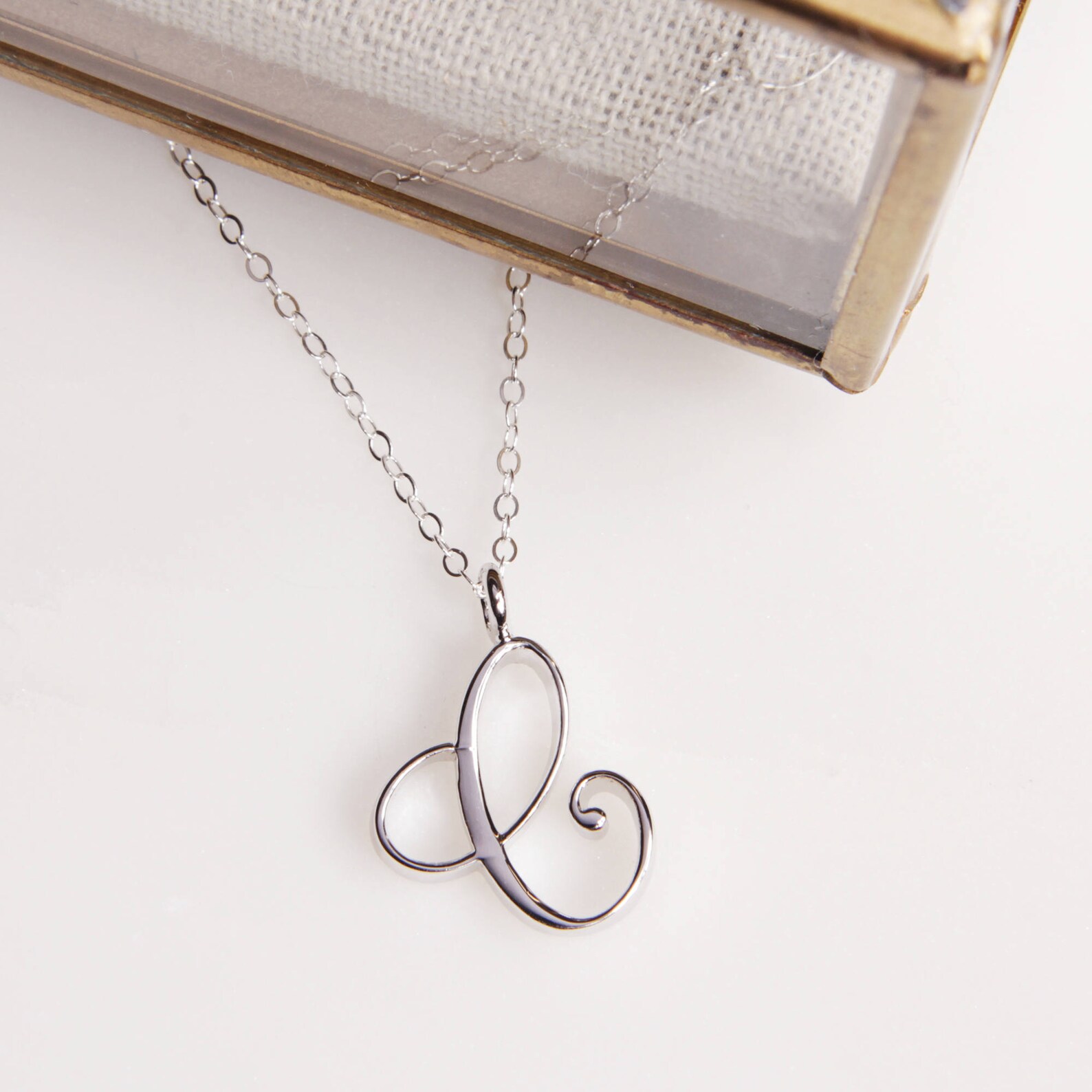 Letter C Initial Necklace - Cursive "c" Initial Silver Pendant ...