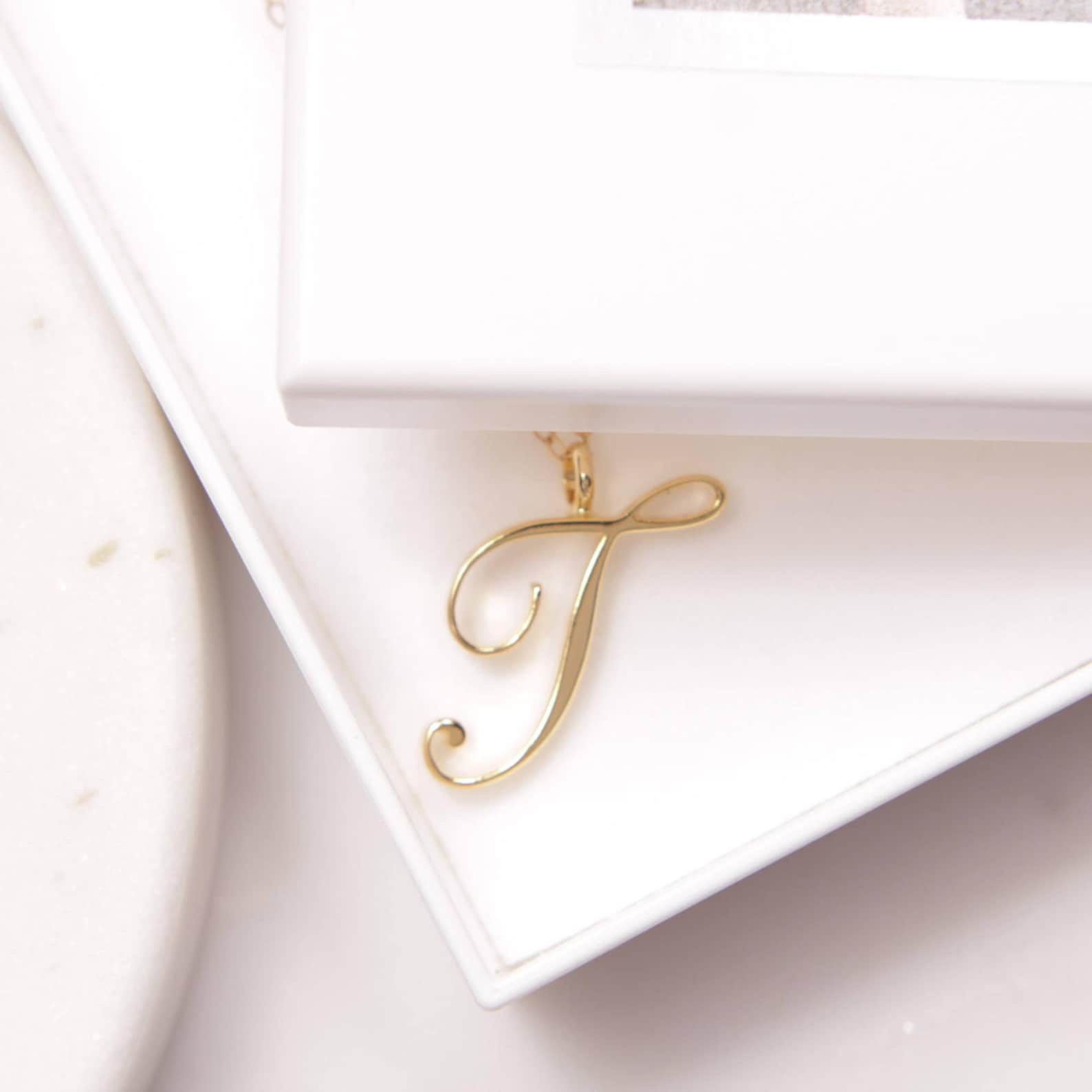 T Initial Necklace Cursive t Initial Gold - Etsy