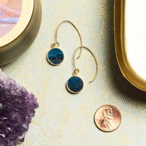 Chrysocolla Gold Drop Earrings - Blue Green Statement Long Earrings ...