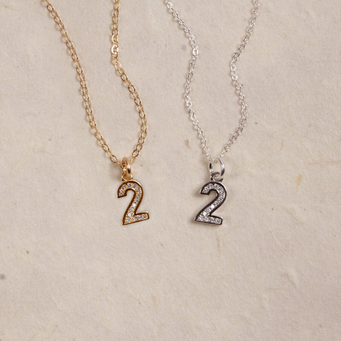 Number 2 necklace in 14k gold filled dainty chain Gold number | Etsy