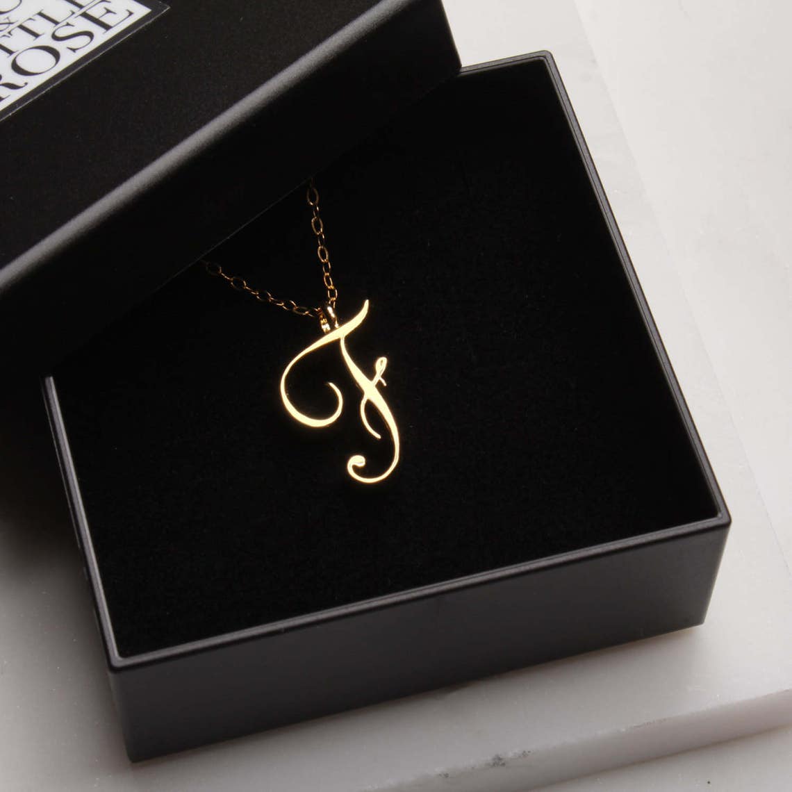 F Initial Necklace - Cursive "f" Initial Gold Pendant - Personalized ...