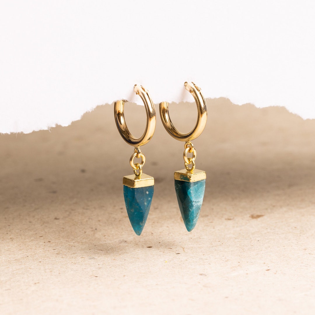 Apatite Pendulum Gemstone Spikes on 15k Gold Filled Huggie Style ...