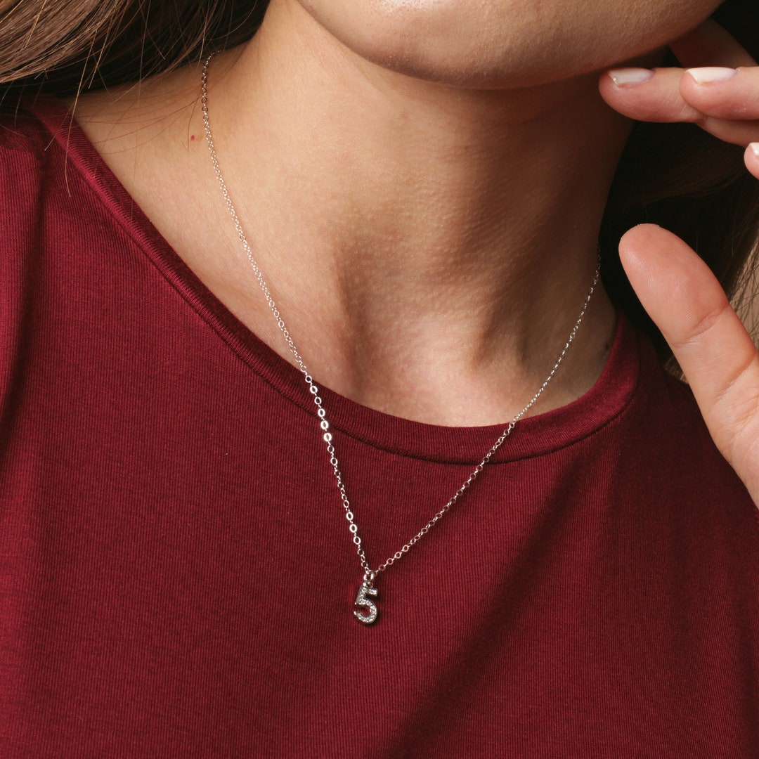 Numerology Pendants Number 5 Pendant Necklace in Gold or Silver on 14k ...