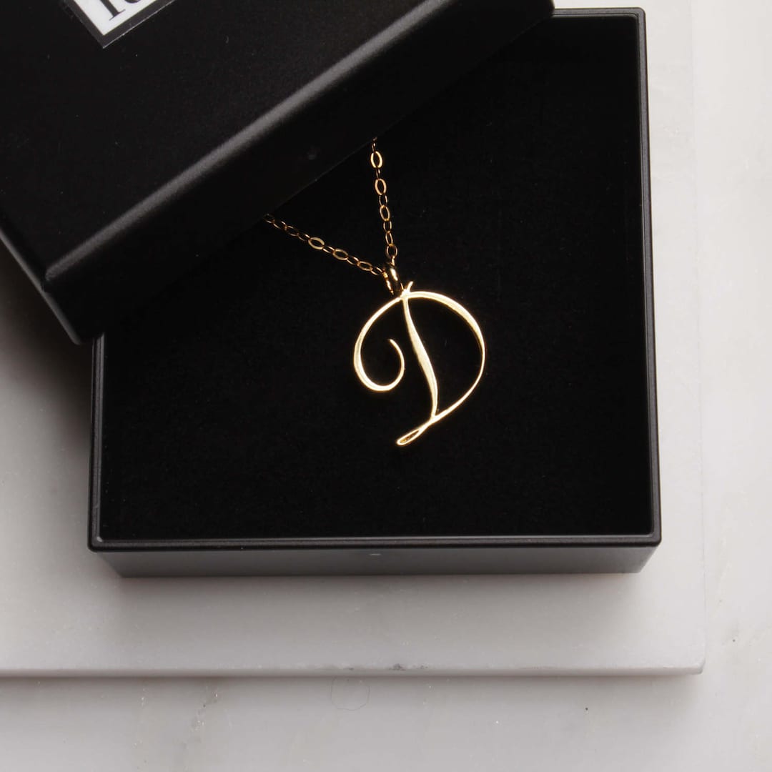 D Initial Necklace - Cursive "d" Initial Gold Pendant - Personalized ...