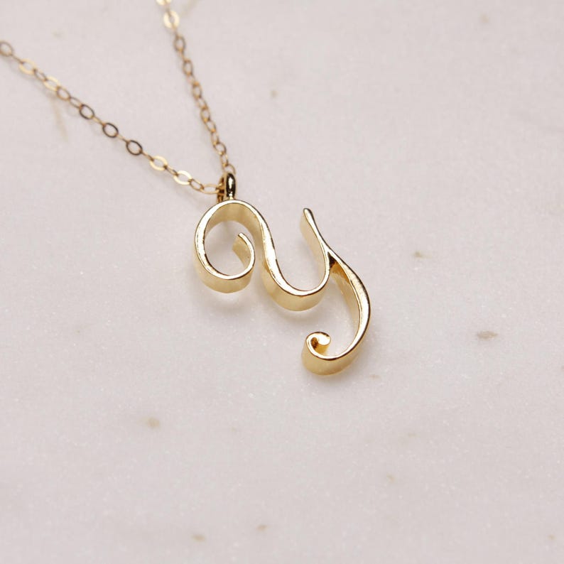 Y Initial Necklace Cursive y Initial Gold | Etsy