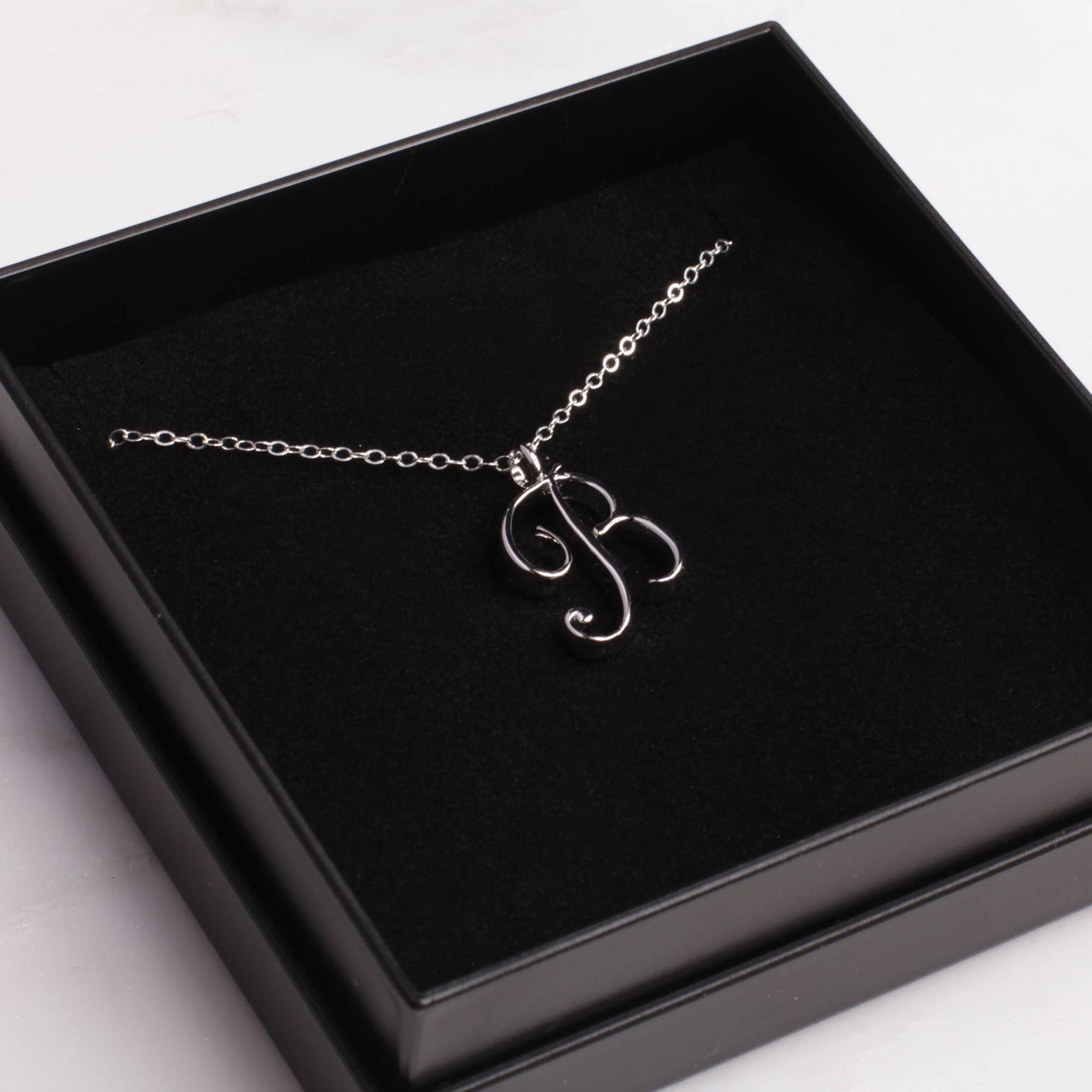 Letter B Initial Necklace - Cursive "b" Initial Silver Pendant ...