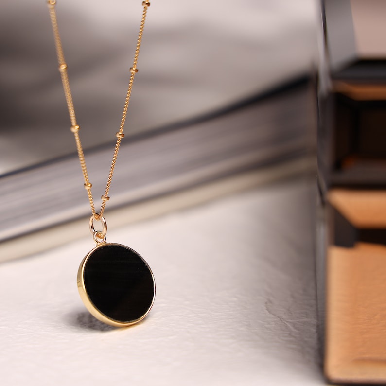 Black Obsidian Circle Pendant Necklace for Her Minimalist - Etsy