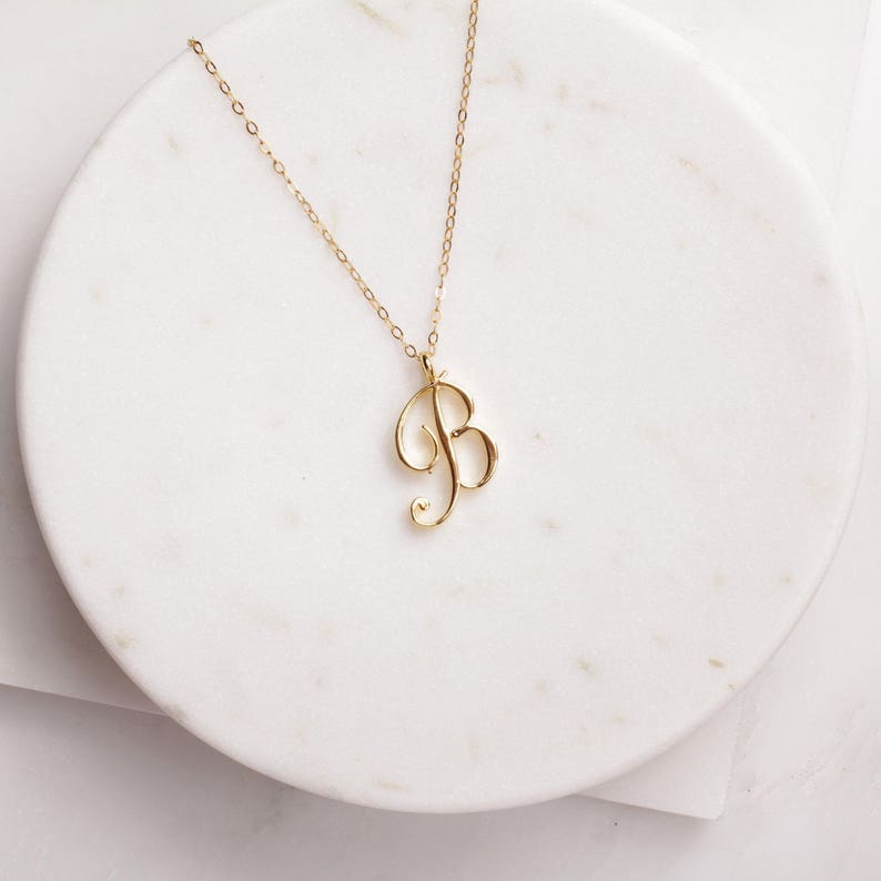 B Initial Necklace - Timeless Cursive "b" Initial Gold Pendant ...