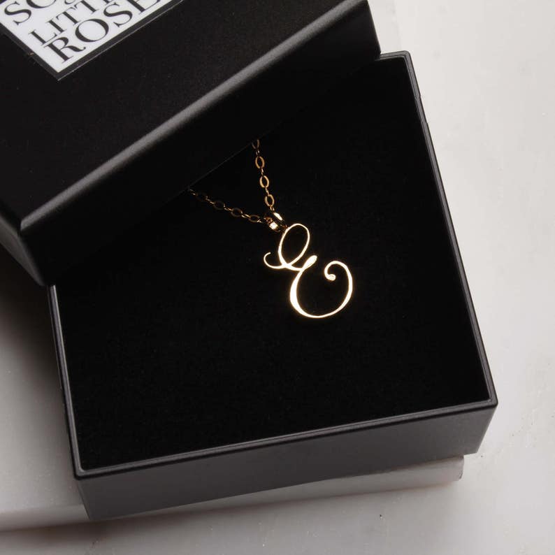 E Initial Necklace - Cursive "e" Initial Gold Pendant - Personalized ...
