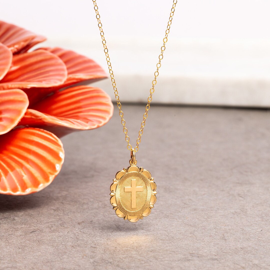 Gold Cross Pendant - 14K Gold Filled Charm and Dainty Cable Chain ...