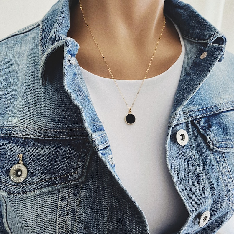 Black Obsidian Round Disc Circle - Minimalist Delicate Jewelry Gift for ...