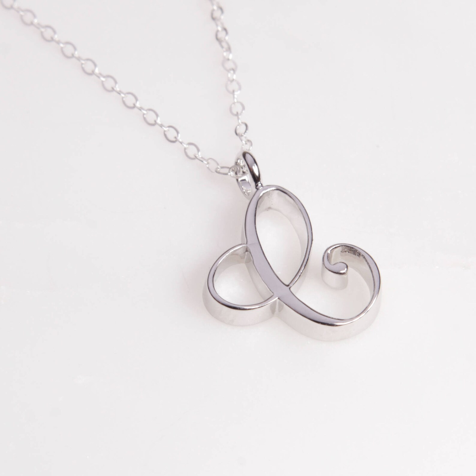Letter C Initial Necklace - Cursive "c" Initial Silver Pendant ...