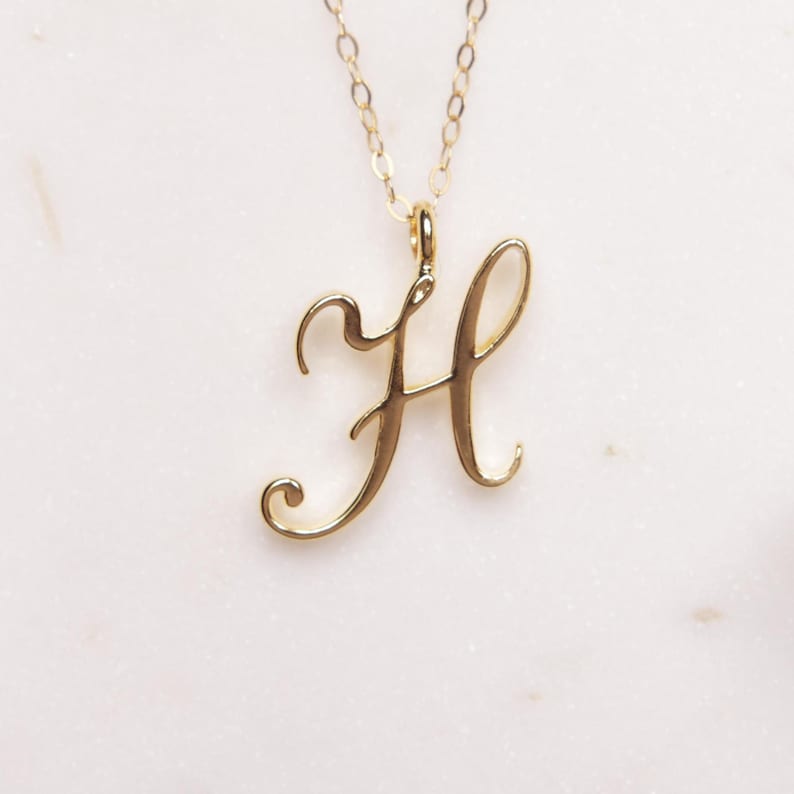H Initial Necklace Cursive h Initial Gold | Etsy