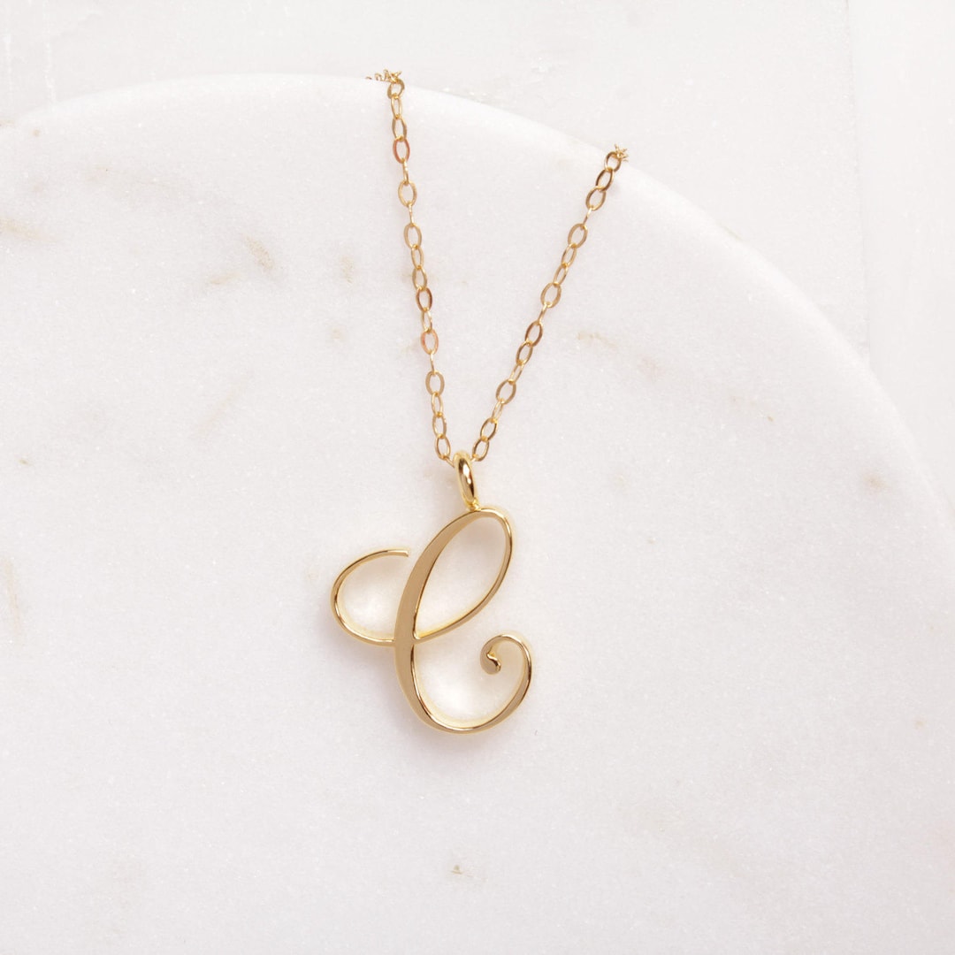 C Initial Necklace - Cursive "c" Initial Gold Pendant - Personalized ...