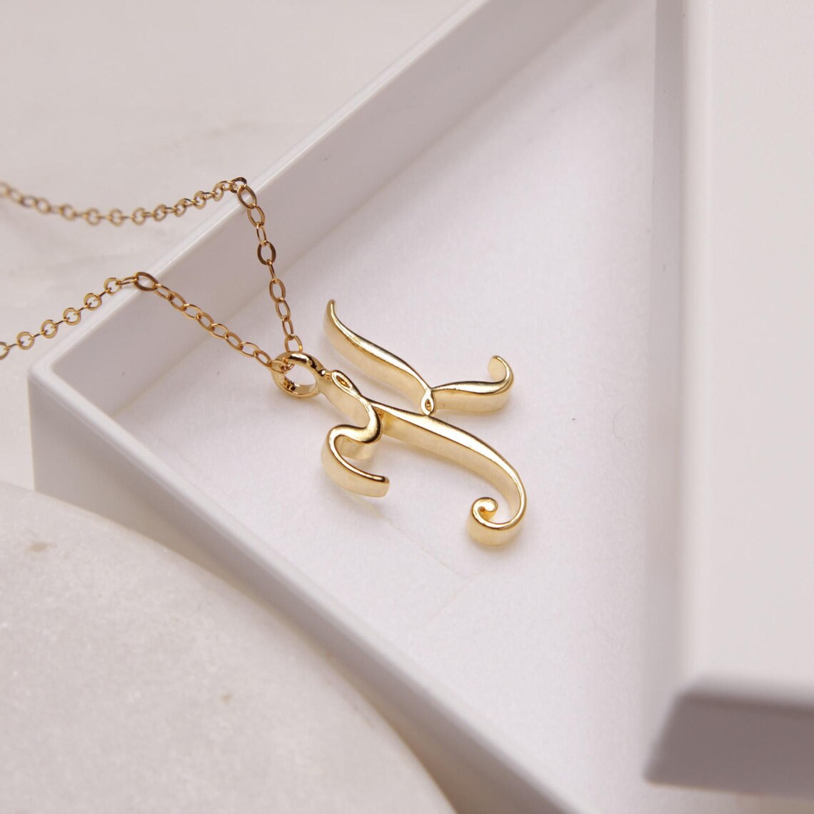 K Initial Necklace - Cursive "k" Initial Gold Pendant Necklace ...