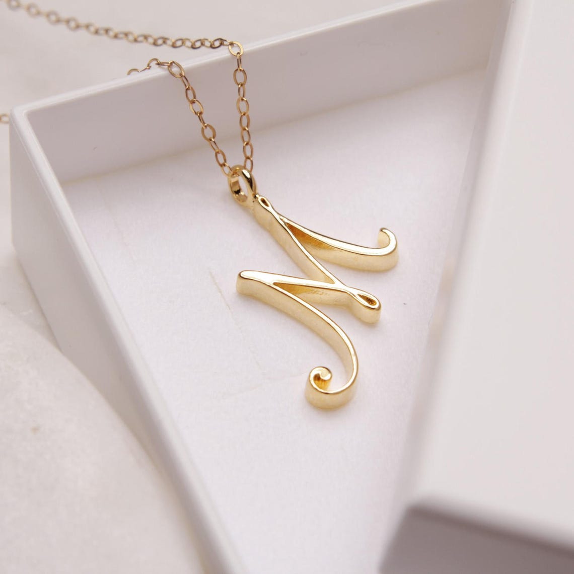 M Initial Necklace Cursive m Initial Gold | Etsy