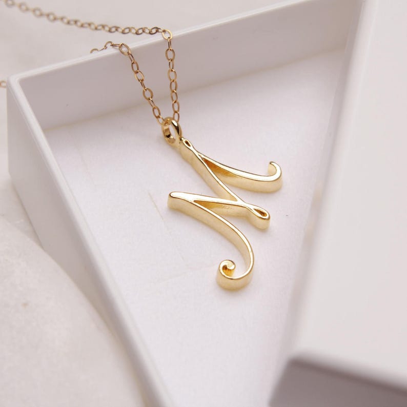 M Initial Necklace - Cursive "m" Initial Gold Necklace - Personalized ...