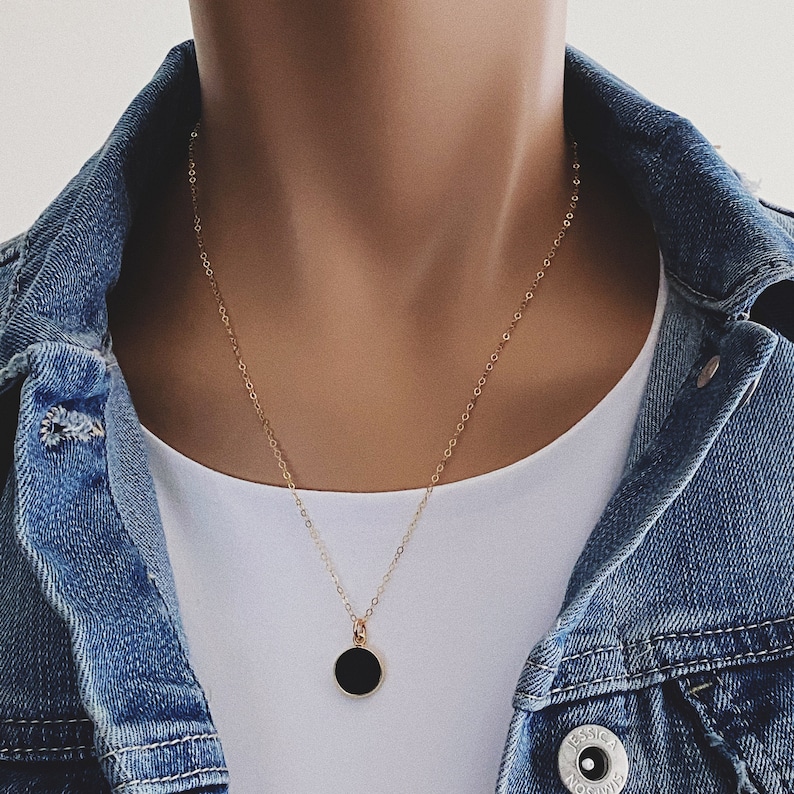 Black Obsidian Round Disc Circle - Minimalist Delicate Jewelry Gift for ...