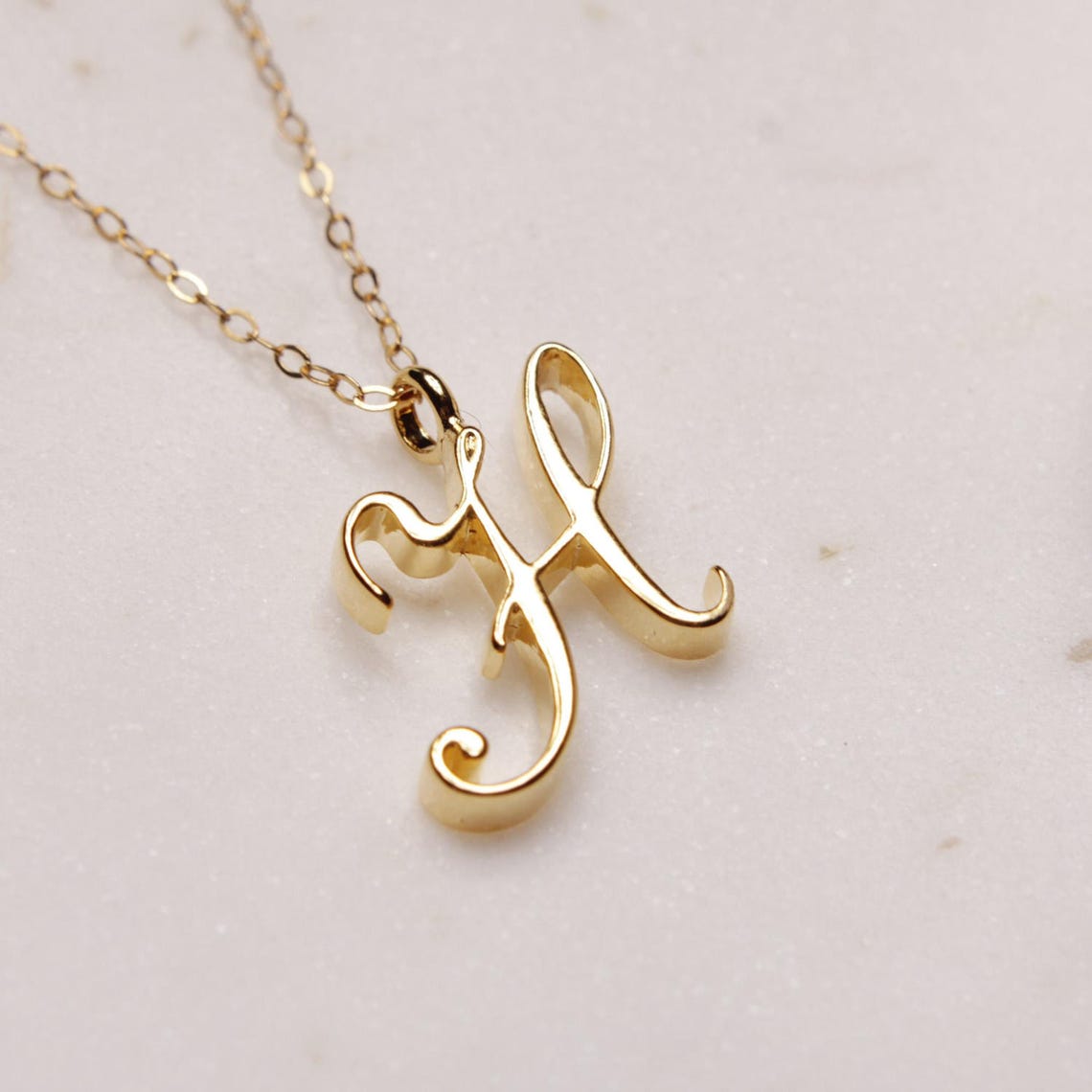H Initial Necklace - Cursive "h" Initial Gold Pendant - Personalized ...
