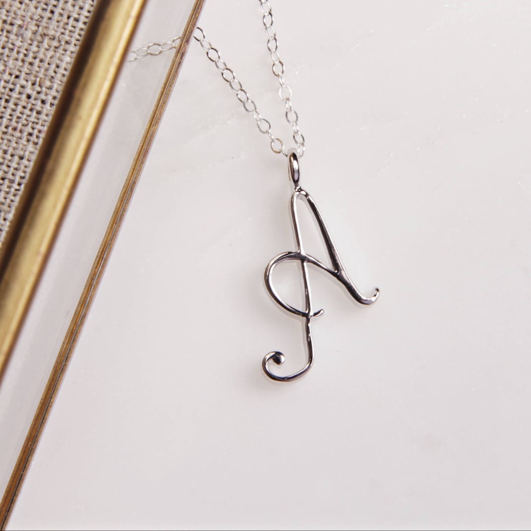 Letter A Initial Necklace - Cursive "a" Initial Silver Pendant ...