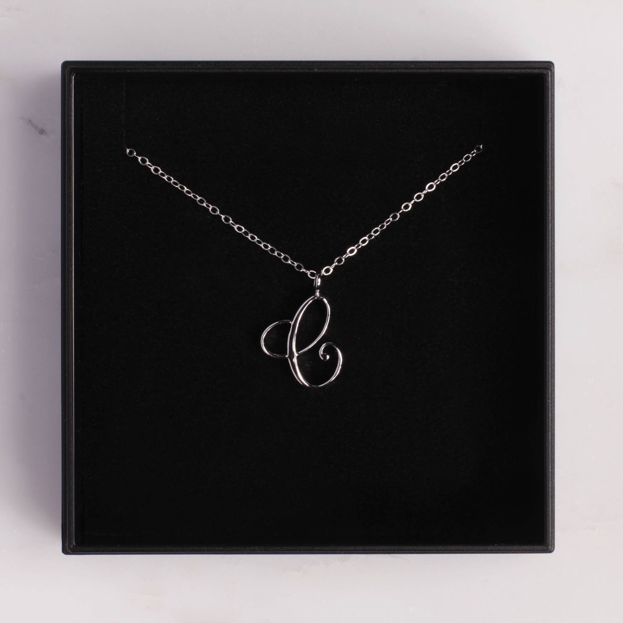 Letter C Initial Necklace - Cursive "c" Initial Silver Pendant ...