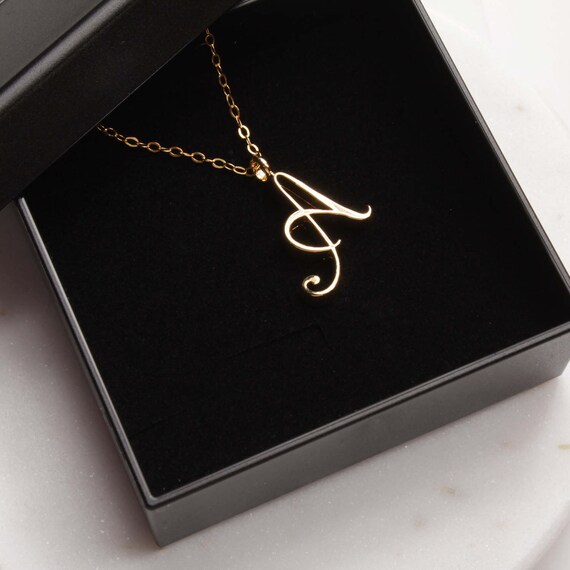 A Initial Necklace Timeless cursive A initial gold pendant Personalized Monogram jewelry for women Vintage inspired font Etsy