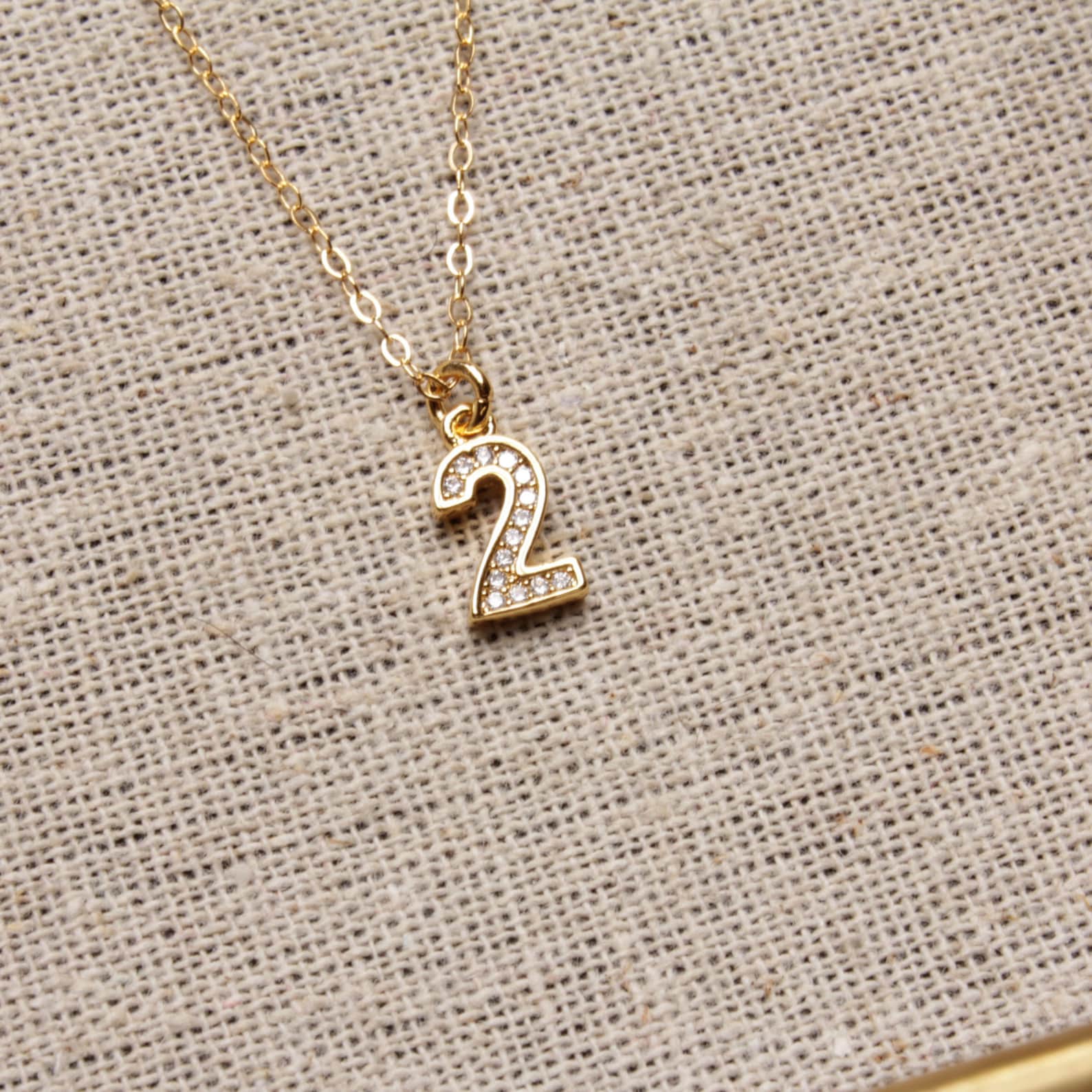 Number 2 necklace in 14k gold filled dainty chain Gold number | Etsy