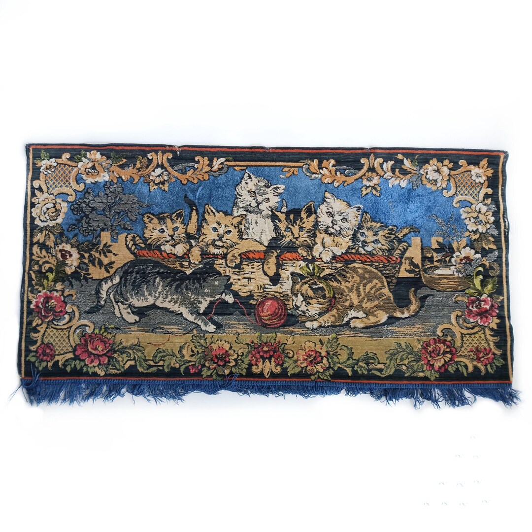 Velvet Cat Rug, Vintage Kittens Rug, Tapestry Rug Cats, Cat Kilim,cat ...