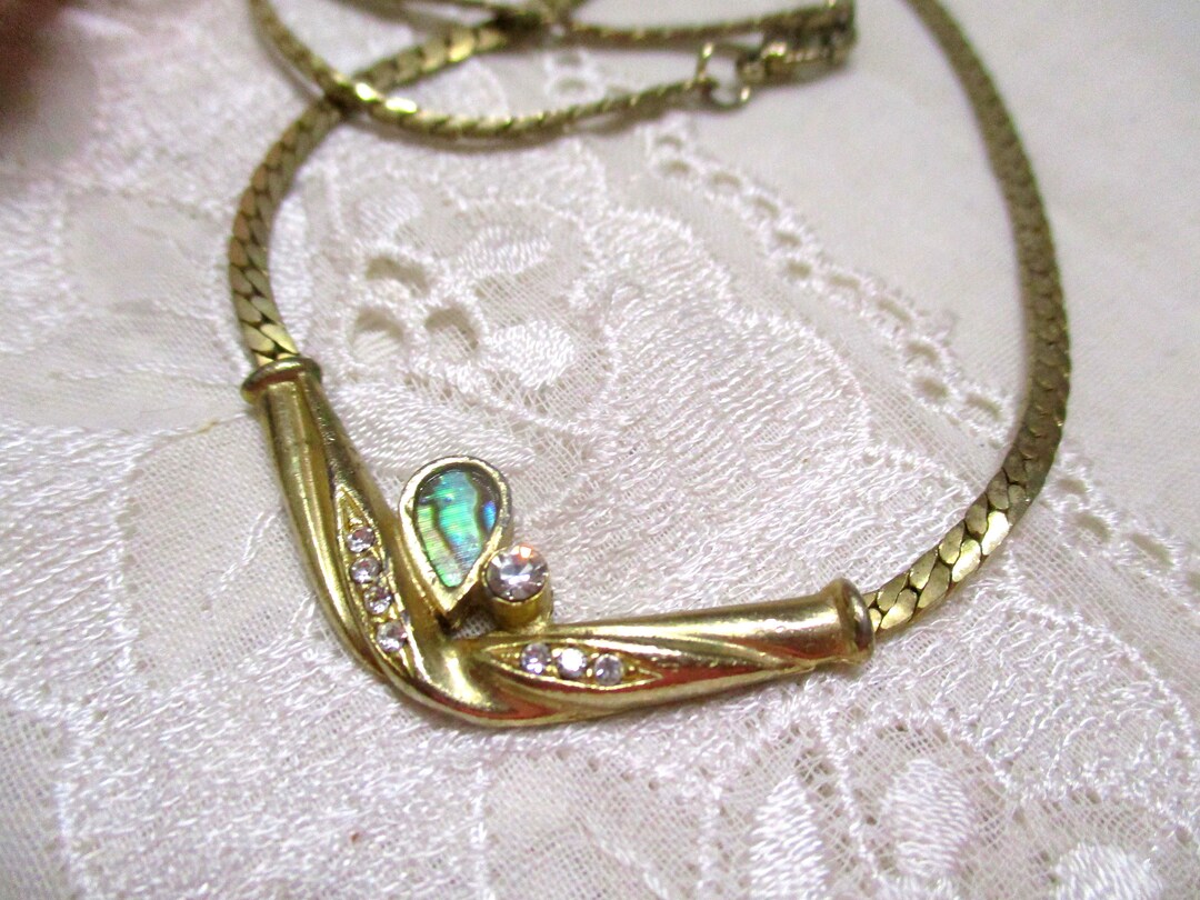 Noble Curb Chain Link Chain Gold-plated Abalone Rhinestone Paua - Etsy