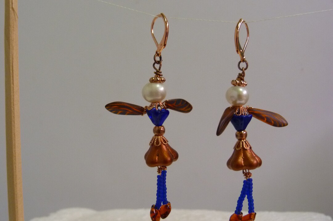 Flower Fairy Earrings: Royal Blue, Copper, Pearl Elf Pixies - Etsy