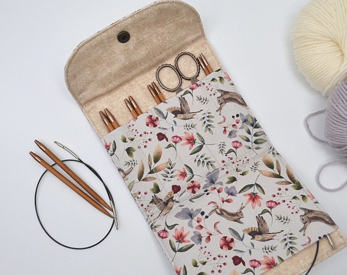 Woodland Print Organizer Interchangeable Knitting Needles Pouch Forest ...