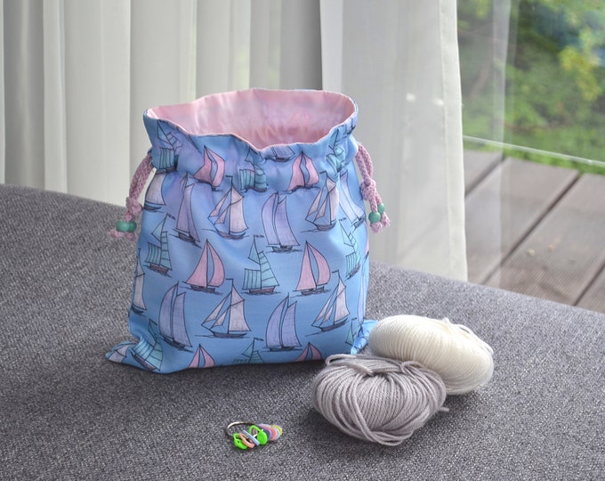 Small Knitting & Crochet Project Bag Drawstring Sock Sack Gift for ...