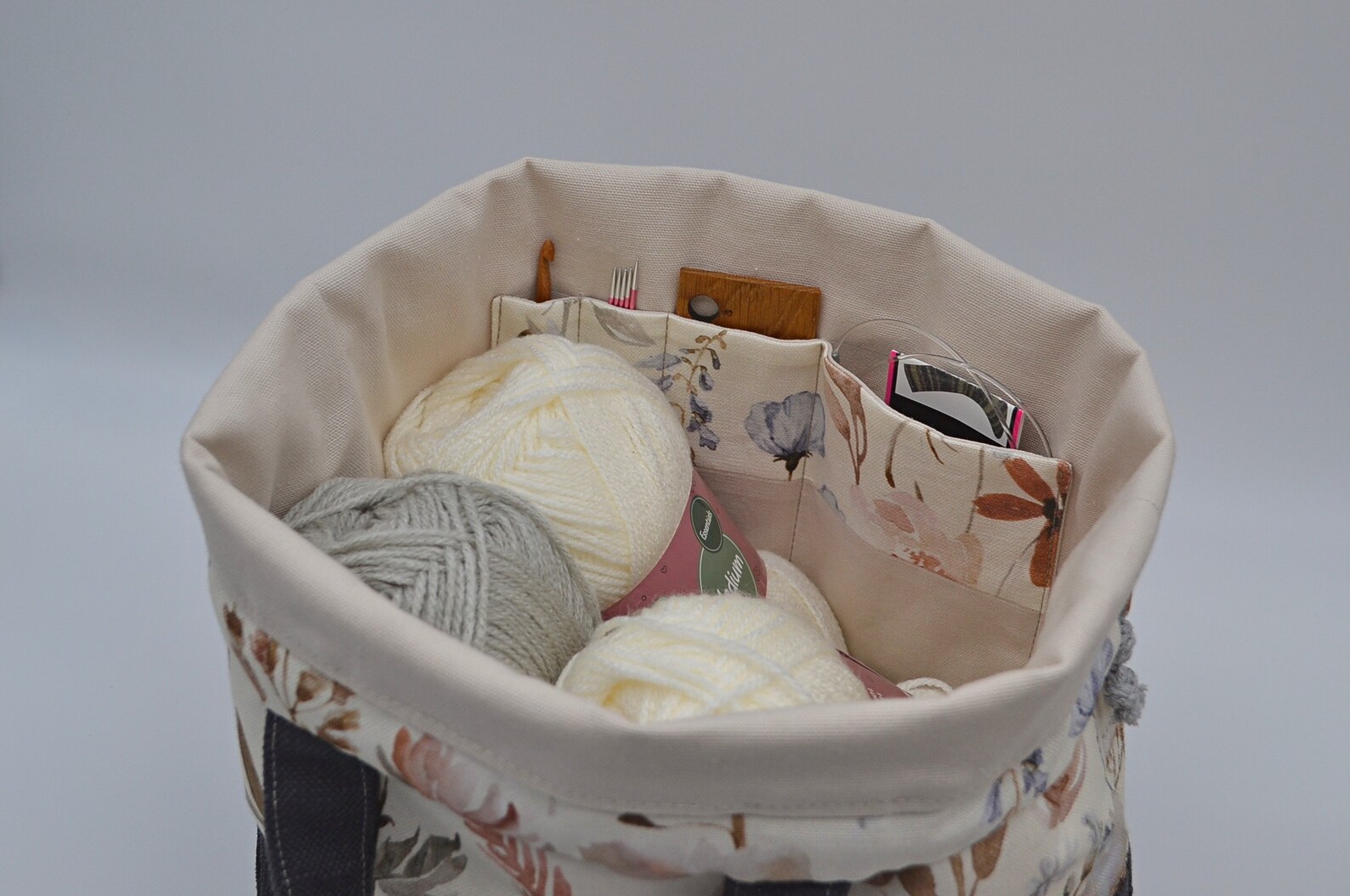 Large tote project bag for knitting or crochet Drawstring bag | Etsy