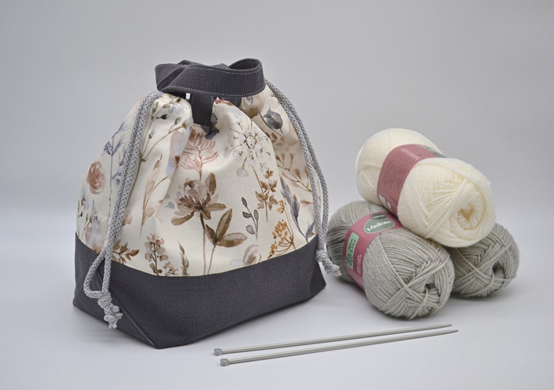 Large tote project bag for knitting or crochet Drawstring bag | Etsy