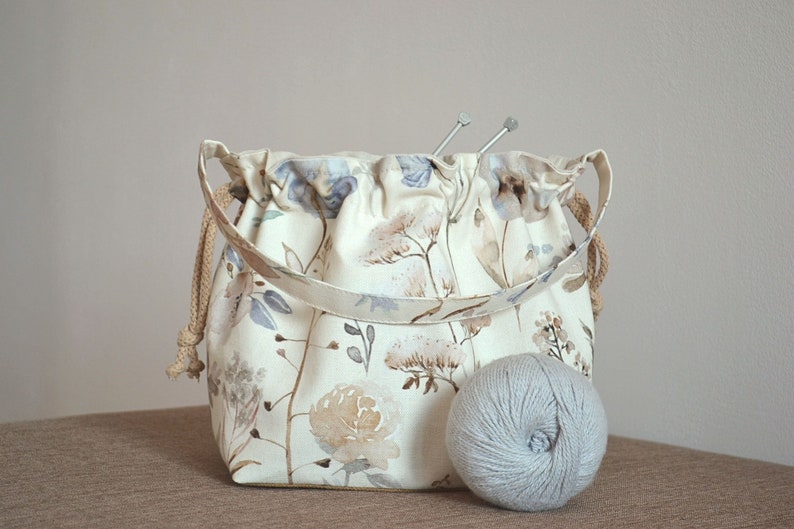 Two at a Time Bag Knitting Bag With Pocket Divider Watercolor | Etsy