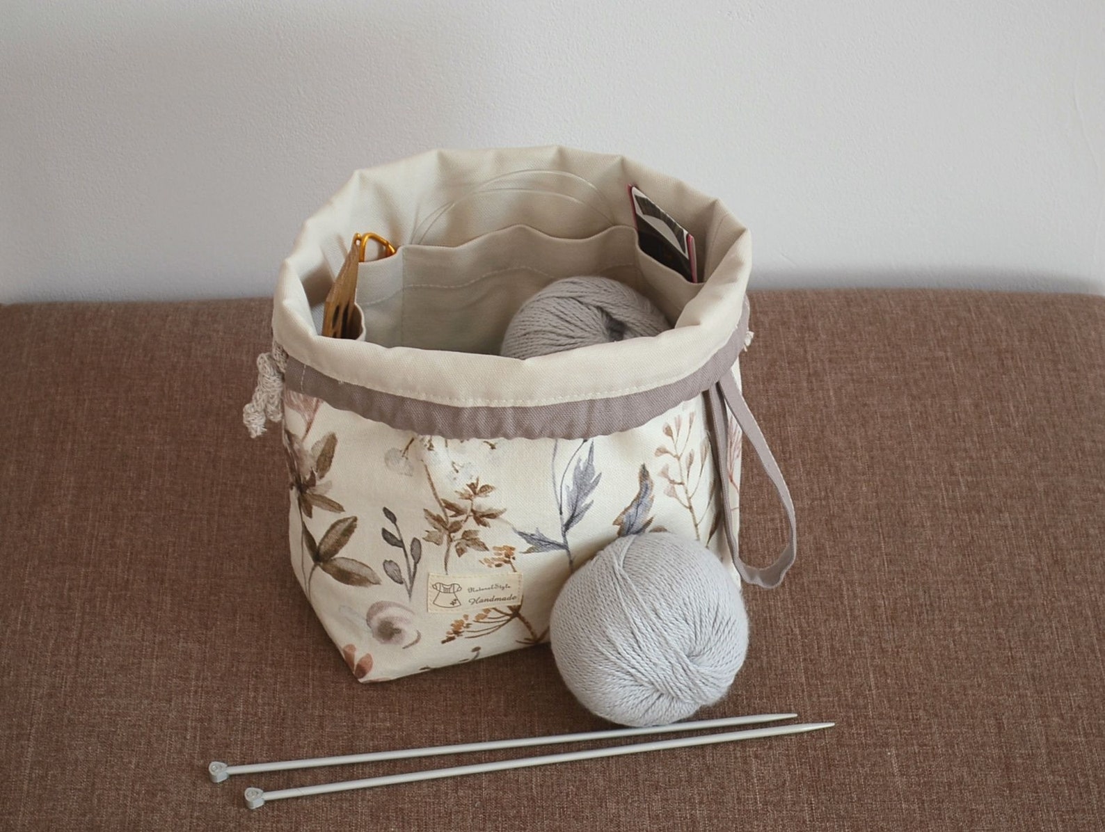 Knitters Project Bag Dried Flowers Drawstring Bag Yarn - Etsy