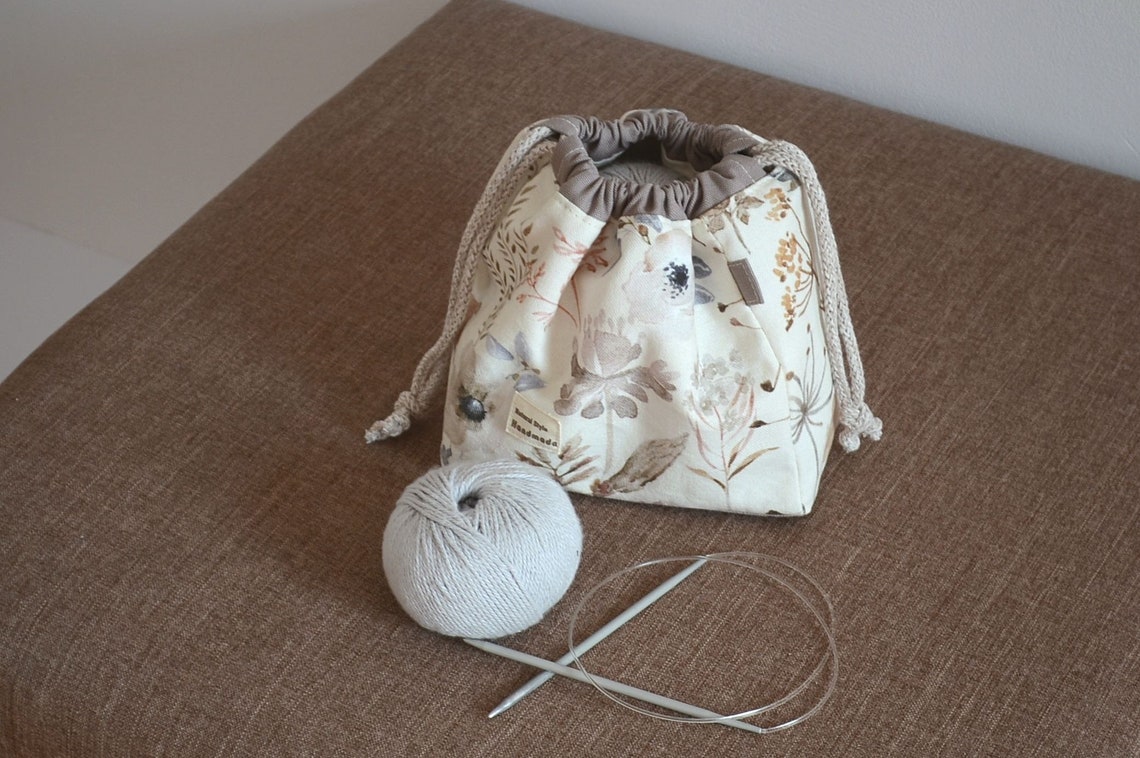 Floral Drawstring Project Bag Knitting or Crochet Bag Dried | Etsy