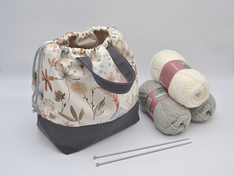 Large tote project bag for knitting or crochet Drawstring bag | Etsy