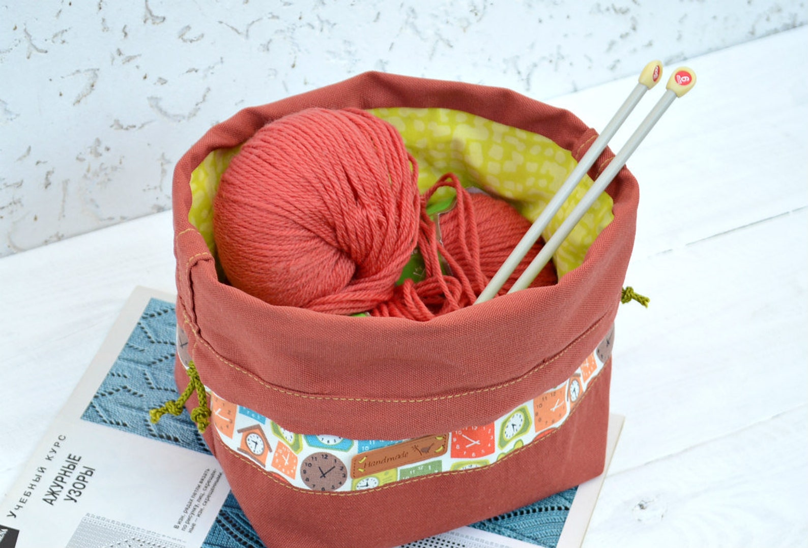 Yarn Storage Bag Project Bucket Bag Crochet and Knitting Drawstring Bag ...