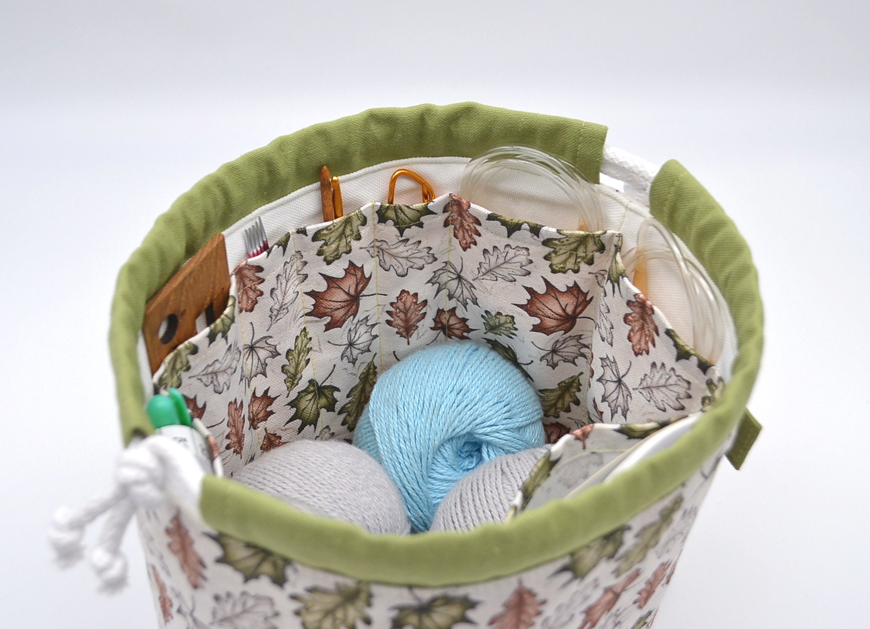 Sock Project Bag Small Size Leaves Drawstring Project Bag - Etsy