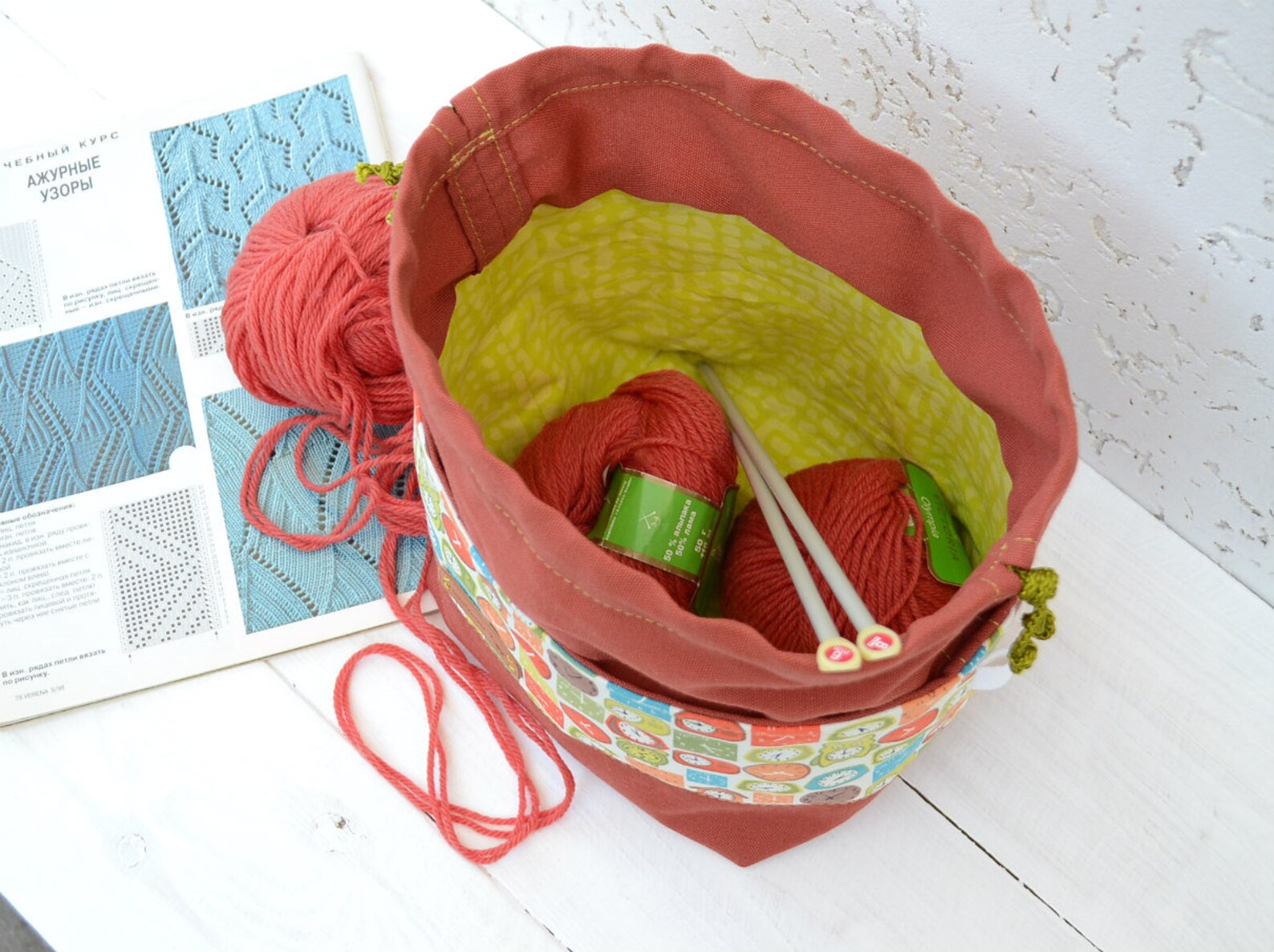 Yarn Storage Bag Project Bucket Bag Crochet and Knitting Drawstring Bag ...