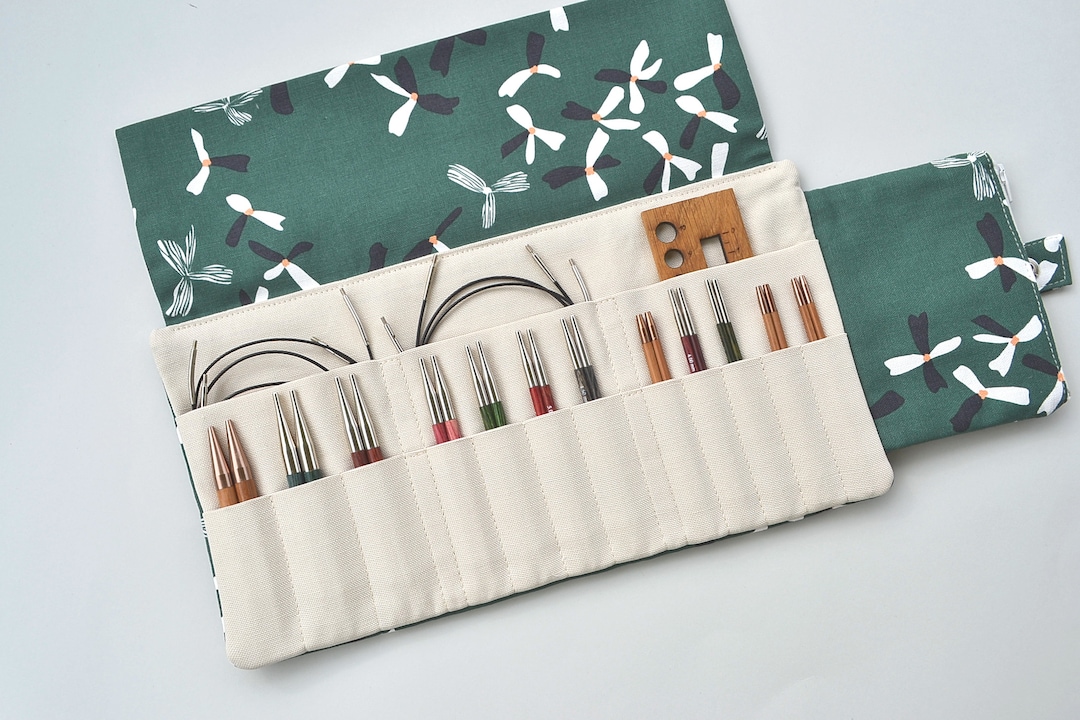 Green Interchangeable Knitting Needle Organizer With Zipper Pocket ...