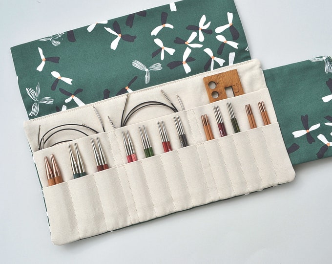 Green Interchangeable Knitting Needle Organizer With Zipper Pocket ...